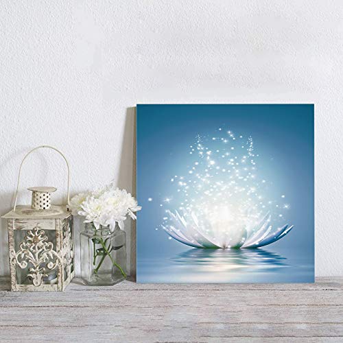 Lotus Bathroom Decor Canvas Wall Art Painting,Abstract Blue Lotus Flower Meditation Canvas Prints Artwork Home Decor for Living Room, Kitchen, Office, Framed Ready to Hang