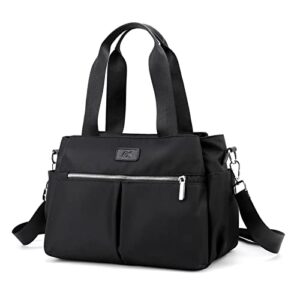 dourr hobo handbags light nylon crossbody bag for women, multi compartment tote purse bags (black)