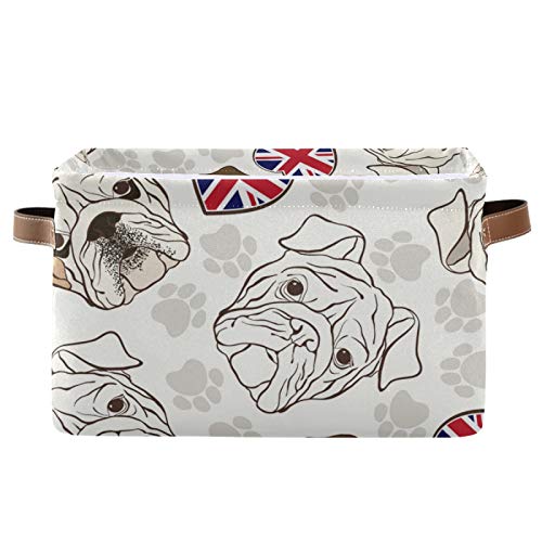 susiyo Large Foldable Storage Bin English Bulldog Fabric Storage Baskets Collapsible Decorative Baskets Organizing Basket Bin with PU Handles for Shelves Home Closet Bedroom Living Room-2Packs