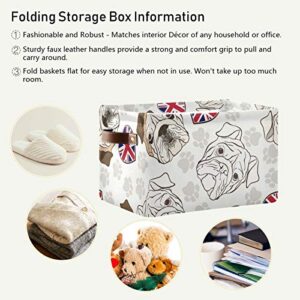 susiyo Large Foldable Storage Bin English Bulldog Fabric Storage Baskets Collapsible Decorative Baskets Organizing Basket Bin with PU Handles for Shelves Home Closet Bedroom Living Room-2Packs