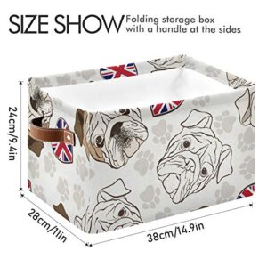 susiyo Large Foldable Storage Bin English Bulldog Fabric Storage Baskets Collapsible Decorative Baskets Organizing Basket Bin with PU Handles for Shelves Home Closet Bedroom Living Room-2Packs