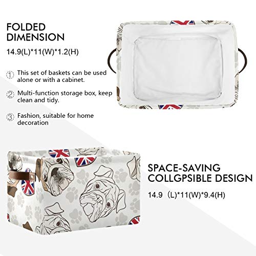 susiyo Large Foldable Storage Bin English Bulldog Fabric Storage Baskets Collapsible Decorative Baskets Organizing Basket Bin with PU Handles for Shelves Home Closet Bedroom Living Room-2Packs