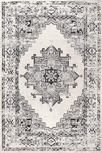 jonathan y bmf107b-8 inigo cottage medallion indoor area-rug bohemian vintage floral easy-cleaning high traffic bedroom kitchen living room non shedding, 8 ft x 10 ft, grey