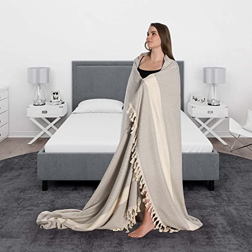 DEMMEX 2022-90x82 Inches XXXL Turkish Cotton Multipurpose Blanket, Throw Blanket Bedspread, Beach Picnic Blanket 3lb (Beige)