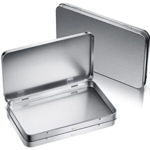 metal rectangular tin metal hinged lid tin metal empty box container silver rectangular storage tin box with lid for watercolor jewelry makeup pill candy craft organize (4 pieces)