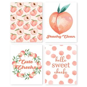 tsuyawu bathroom prints wall art funny unframed,watercolor hello sweet cheeks peachy clean cute peach prints set of 4 posters peach home decor for bathroom nursery toilet dorm 8×10