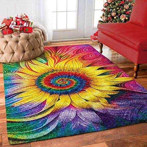 Hippie Sunflower Area Rug for Living Dinning Room Bedroom Kitchen, Nursery Rug Floor Carpet Yoga Mat