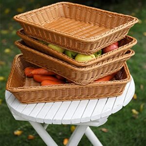 Yarlung 3 Pack Imitation Rattan Woven Bread Baskets, 11.8 Inch Poly Wicker Fruit Baskets for Food Serving, Display, Vegetables, Home Kitchen, Restaurant, Outdoor, Brown Rectangular