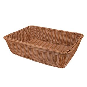 Yarlung 3 Pack Imitation Rattan Woven Bread Baskets, 11.8 Inch Poly Wicker Fruit Baskets for Food Serving, Display, Vegetables, Home Kitchen, Restaurant, Outdoor, Brown Rectangular