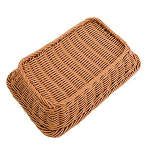 Yarlung 3 Pack Imitation Rattan Woven Bread Baskets, 11.8 Inch Poly Wicker Fruit Baskets for Food Serving, Display, Vegetables, Home Kitchen, Restaurant, Outdoor, Brown Rectangular