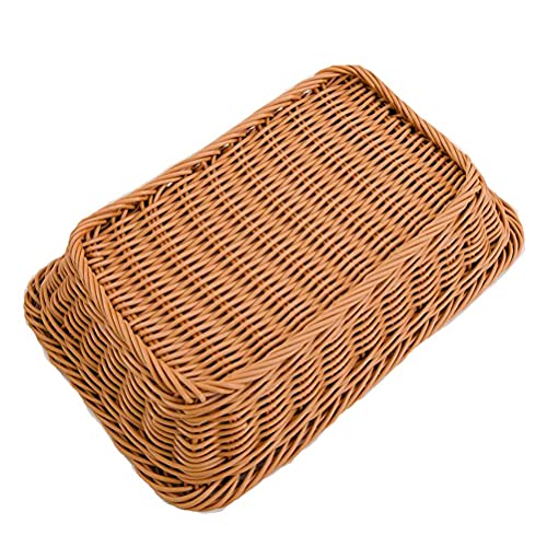 Yarlung 3 Pack Imitation Rattan Woven Bread Baskets, 11.8 Inch Poly Wicker Fruit Baskets for Food Serving, Display, Vegetables, Home Kitchen, Restaurant, Outdoor, Brown Rectangular