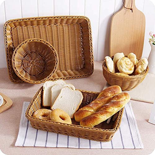 Yarlung 3 Pack Imitation Rattan Woven Bread Baskets, 11.8 Inch Poly Wicker Fruit Baskets for Food Serving, Display, Vegetables, Home Kitchen, Restaurant, Outdoor, Brown Rectangular