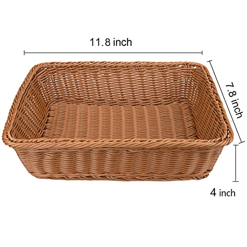 Yarlung 3 Pack Imitation Rattan Woven Bread Baskets, 11.8 Inch Poly Wicker Fruit Baskets for Food Serving, Display, Vegetables, Home Kitchen, Restaurant, Outdoor, Brown Rectangular