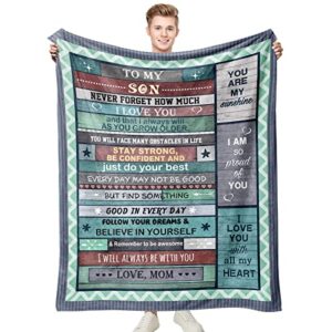 ivivis to my son blanket from mom, gifts for son throw blankets for bed couch sofa, super soft lightweight flannel fleece blankets with positive encourage for son birthday valentines day gift 40″x50″