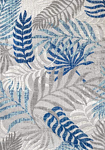 JONATHAN Y AMC100A-8 Tropics Palm Leaves Indoor Outdoor Area-Rug Bohemian Floral Easy-Cleaning High Traffic Bedroom Kitchen Backyard Patio Porch Non Shedding, 8 X 10, Gray/Blue