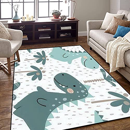 Area Rug Non-Slip Floor Mat Dinosaur Baby boy Seamless Pattern Sweet Dino with Palm Scandinavian Indoor Outdoor Living Room Kids Room Bedroom Carpet Runner Rug Home Decor Doormat Yoga Mat Patio Mat