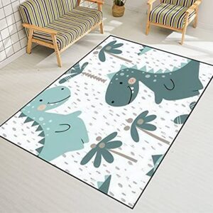 Area Rug Non-Slip Floor Mat Dinosaur Baby boy Seamless Pattern Sweet Dino with Palm Scandinavian Indoor Outdoor Living Room Kids Room Bedroom Carpet Runner Rug Home Decor Doormat Yoga Mat Patio Mat