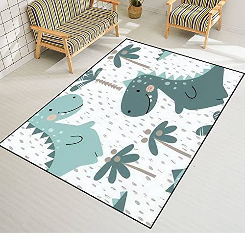 Area Rug Non-Slip Floor Mat Dinosaur Baby boy Seamless Pattern Sweet Dino with Palm Scandinavian Indoor Outdoor Living Room Kids Room Bedroom Carpet Runner Rug Home Decor Doormat Yoga Mat Patio Mat