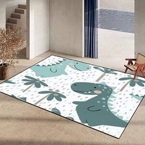 Area Rug Non-Slip Floor Mat Dinosaur Baby boy Seamless Pattern Sweet Dino with Palm Scandinavian Indoor Outdoor Living Room Kids Room Bedroom Carpet Runner Rug Home Decor Doormat Yoga Mat Patio Mat