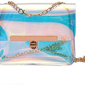 Limmuchi Holographic Shiny Clear Purse Messenger Bag Chain Crossbody Shoulder Bag for Women and Girls (Clear Bag)