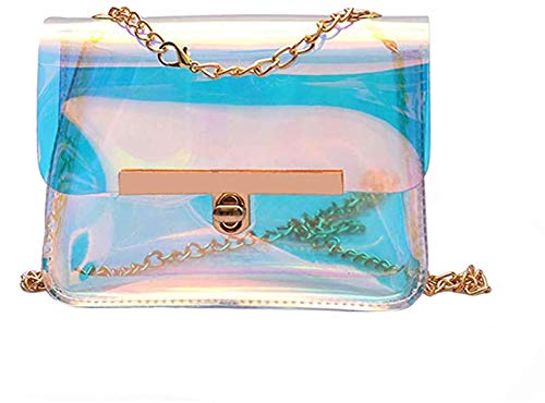 Limmuchi Holographic Shiny Clear Purse Messenger Bag Chain Crossbody Shoulder Bag for Women and Girls (Clear Bag)