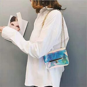 Limmuchi Holographic Shiny Clear Purse Messenger Bag Chain Crossbody Shoulder Bag for Women and Girls (Clear Bag)