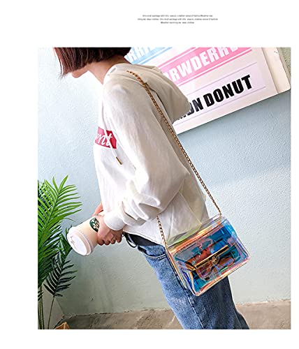 Limmuchi Holographic Shiny Clear Purse Messenger Bag Chain Crossbody Shoulder Bag for Women and Girls (Clear Bag)