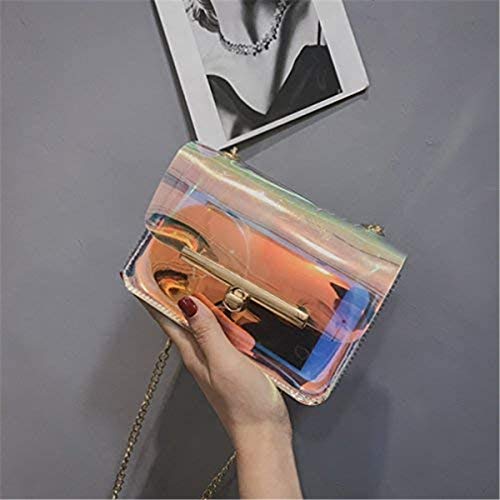 Limmuchi Holographic Shiny Clear Purse Messenger Bag Chain Crossbody Shoulder Bag for Women and Girls (Clear Bag)