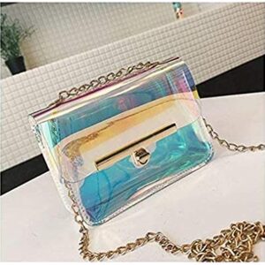 Limmuchi Holographic Shiny Clear Purse Messenger Bag Chain Crossbody Shoulder Bag for Women and Girls (Clear Bag)