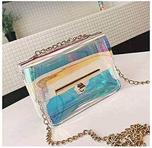 Limmuchi Holographic Shiny Clear Purse Messenger Bag Chain Crossbody Shoulder Bag for Women and Girls (Clear Bag)