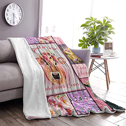 Cow Print Blanket Fleece Blanket Cartoon Watercolor Cow Fall Throw Blanket Cute Pink Farm Animal Plush Blanket Girls Women Sherpa Blanket Birthday Gift (51"x59"(130x150cm))