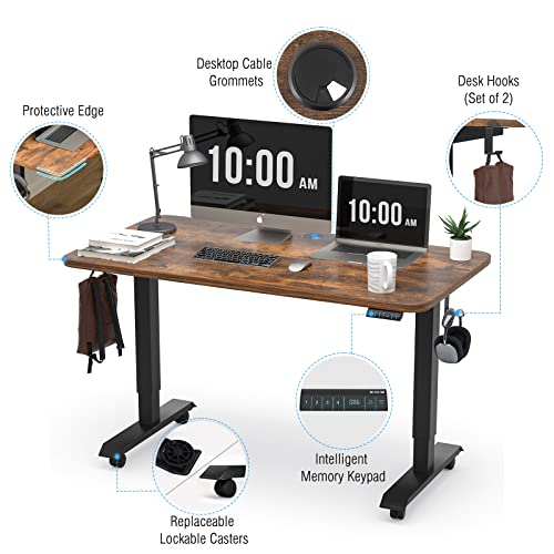 Monomi Electric Standing Desk, Height Adjustable Desk 55x 28 Inches, Ergonomic Home Office Sit Stand Up Desk with Memory Preset Controller (Black Frame/Rustic Brown Top)