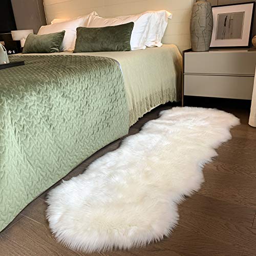 Coumore Ultra Soft Faux Sheepskin Fur Rug White Fluffy Area Rugs Chair Couch Cover Fuzzy Rug for Bedroom Bedside Floor Sofa Living Room, 2x6 Feet White