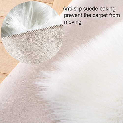 Coumore Ultra Soft Faux Sheepskin Fur Rug White Fluffy Area Rugs Chair Couch Cover Fuzzy Rug for Bedroom Bedside Floor Sofa Living Room, 2x6 Feet White