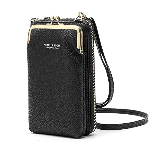 Small Crossbody Phone Bag for Women Cell Phone Purse Wallet Kiss Lock Cute Shoulder Bag with Credit Card Slots (black-1)