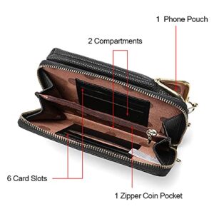 Small Crossbody Phone Bag for Women Cell Phone Purse Wallet Kiss Lock Cute Shoulder Bag with Credit Card Slots (black-1)