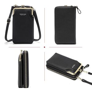 Small Crossbody Phone Bag for Women Cell Phone Purse Wallet Kiss Lock Cute Shoulder Bag with Credit Card Slots (black-1)