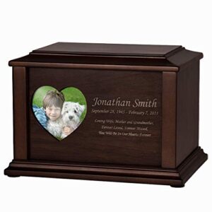 perfect memorials custom engraved large adoration photo cremation urn (240 cu/in) – personalized urn for human ashes/heart, rectangle, or oval picture frame/special tribute for your loved one