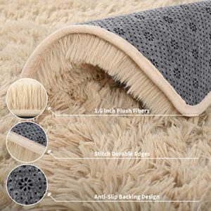 Fosirug Soft Fluffy Shag Area Rugs for Bedroom Carpet, Camel Shaggy Rug for Kids Girls Boys Room, Plush Fuzzy Rugs for Living Room Nursery Home Decor Floor Rug, Modern Bedside Rug, 4x6 Feet