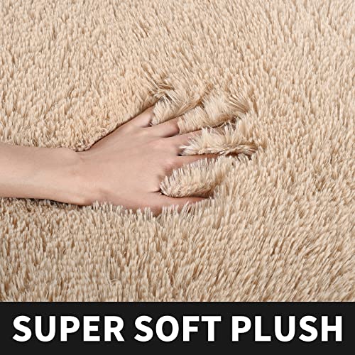 Fosirug Soft Fluffy Shag Area Rugs for Bedroom Carpet, Camel Shaggy Rug for Kids Girls Boys Room, Plush Fuzzy Rugs for Living Room Nursery Home Decor Floor Rug, Modern Bedside Rug, 4x6 Feet