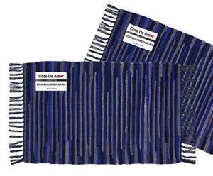 cote de amor 2 pack reversible floor rug 24″x36″ (2’x3′) cotton chindi rag rug, farmhouse rag rug for living room bedroom bathroom kitchen nursery entryway laundry room – navy blue