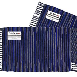 Cote De Amor 2 Pack Reversible Floor Rug 24"x36" (2'x3') Cotton Chindi Rag Rug, Farmhouse Rag Rug for Living Room Bedroom Bathroom Kitchen Nursery Entryway Laundry Room - Navy Blue