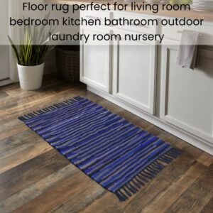 Cote De Amor 2 Pack Reversible Floor Rug 24"x36" (2'x3') Cotton Chindi Rag Rug, Farmhouse Rag Rug for Living Room Bedroom Bathroom Kitchen Nursery Entryway Laundry Room - Navy Blue