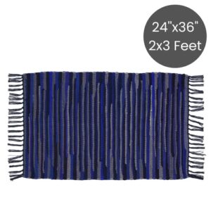 Cote De Amor 2 Pack Reversible Floor Rug 24"x36" (2'x3') Cotton Chindi Rag Rug, Farmhouse Rag Rug for Living Room Bedroom Bathroom Kitchen Nursery Entryway Laundry Room - Navy Blue