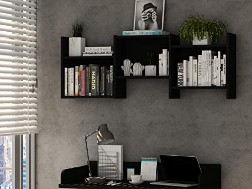 Manhattan Comfort Hampton Mid-Century Modern Living Room Zig-Zag Wall Décor Shelves, 49.04", Black