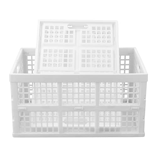 Asking 2-Pack 42 L Stackable Collapsible Crate, Plastic Folding Storage Basket, White