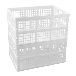 Asking 2-Pack 42 L Stackable Collapsible Crate, Plastic Folding Storage Basket, White