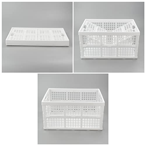 Asking 2-Pack 42 L Stackable Collapsible Crate, Plastic Folding Storage Basket, White