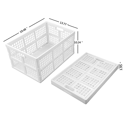 Asking 2-Pack 42 L Stackable Collapsible Crate, Plastic Folding Storage Basket, White