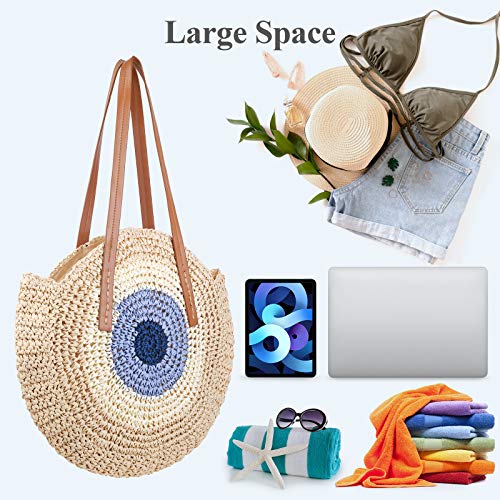 Straw Bag Round Summer Large Woven Beach Bag Purse Handle Shoulder Bag for Women Vacation Tote Handbags